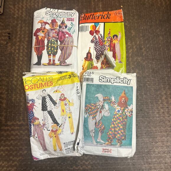Simplicity | Office | Vintage Lot Of Four Adult Clown Costume Sewing ...